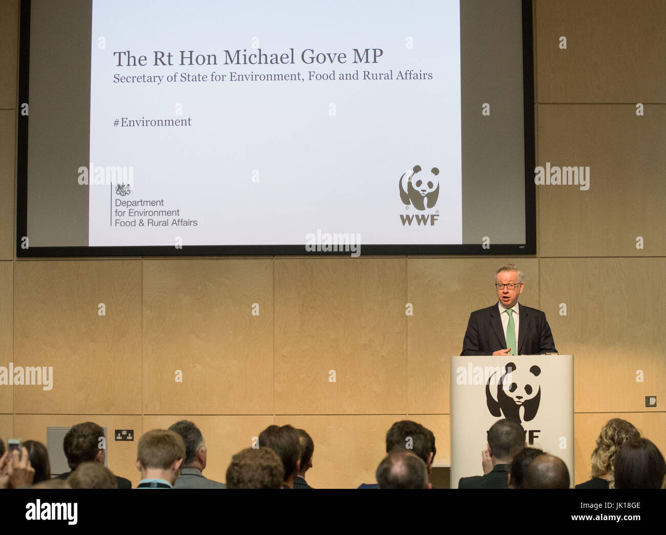 Michael Gove speaking at the WWF Living Planet Centre in Woking, where ...