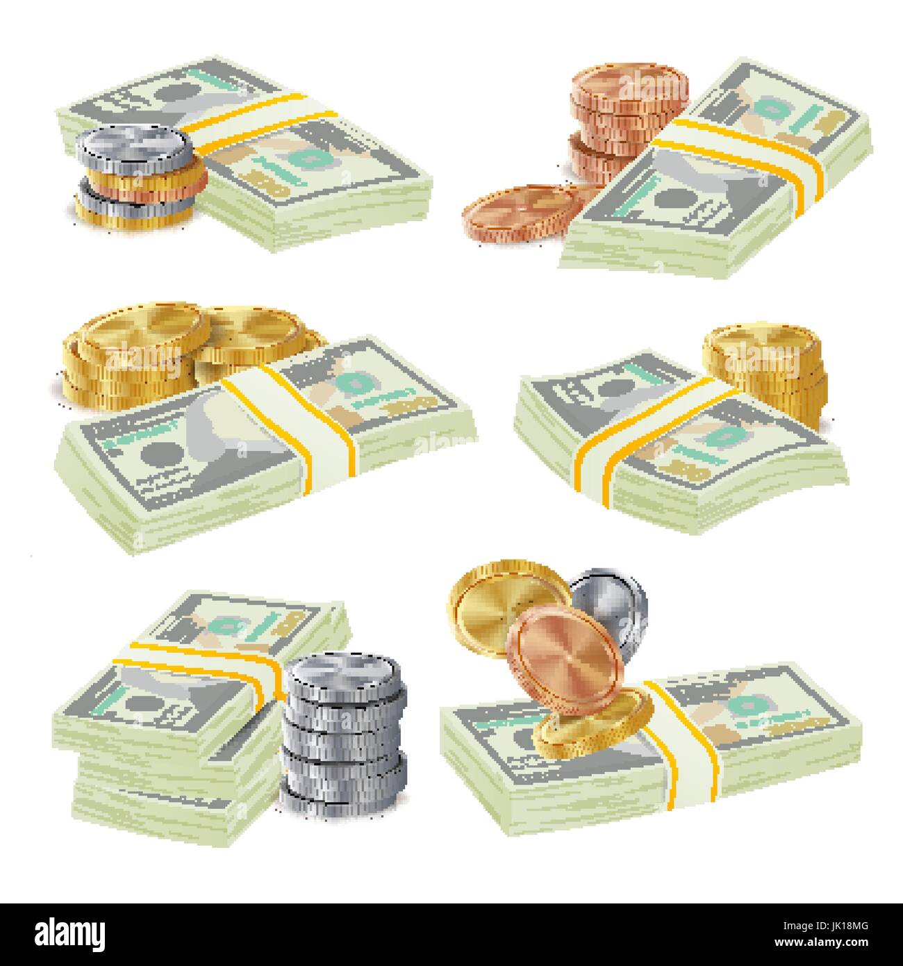 Realistic Money Stacks Vector. Dollar Banknotes. Cash Symbol. Money ...
