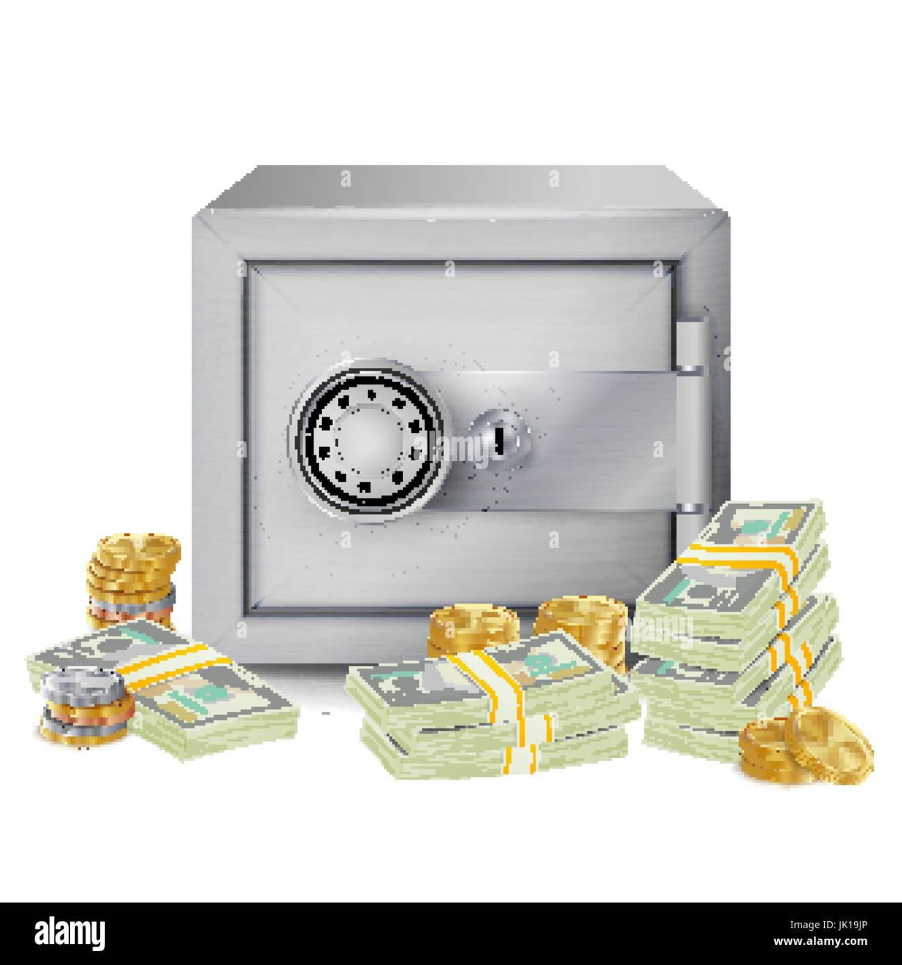 Steel Safe Security Concept Vector. Metal Coins. Vector Isolated ...