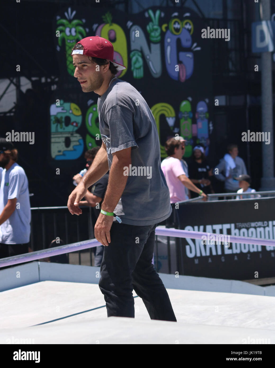 Professional Skateboarders compete at the 2017 Dew tour in Long Beach ...