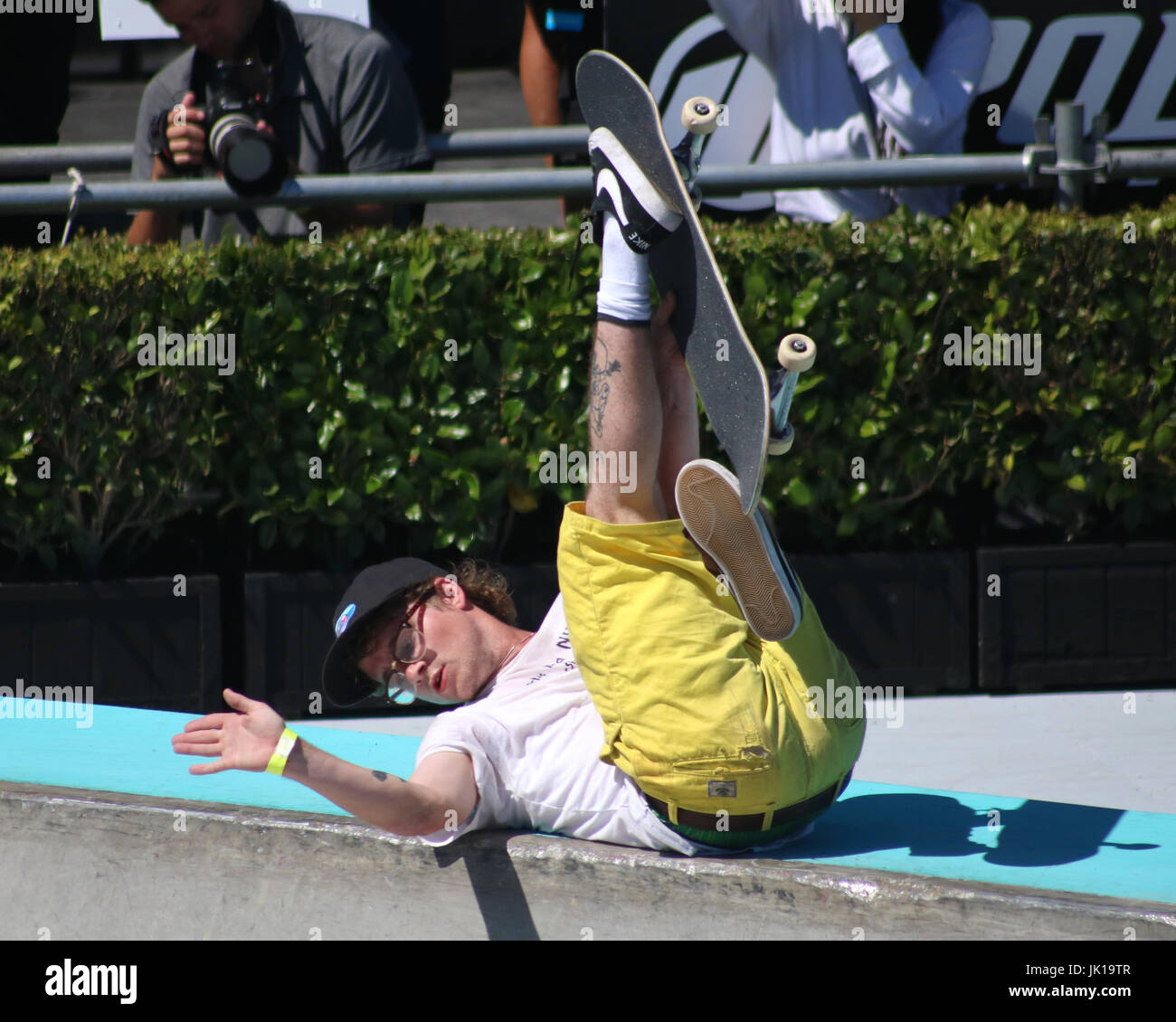 Professional Skateboarders compete at the 2017 Dew tour in Long Beach ...