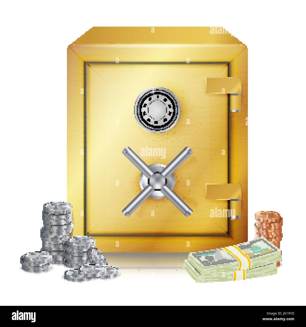 Safe And Money Stacks Vector. Metal Coins. Vector Isolated Illustration ...