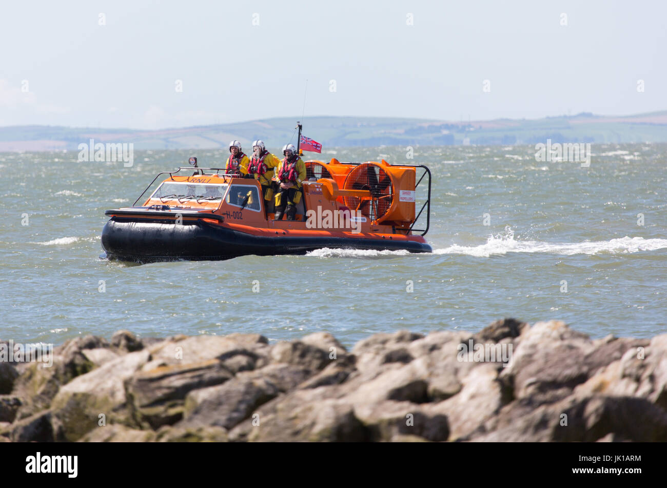 The RNLI Rescue Hovercraft on Morecambe Bay during a training exercise ...