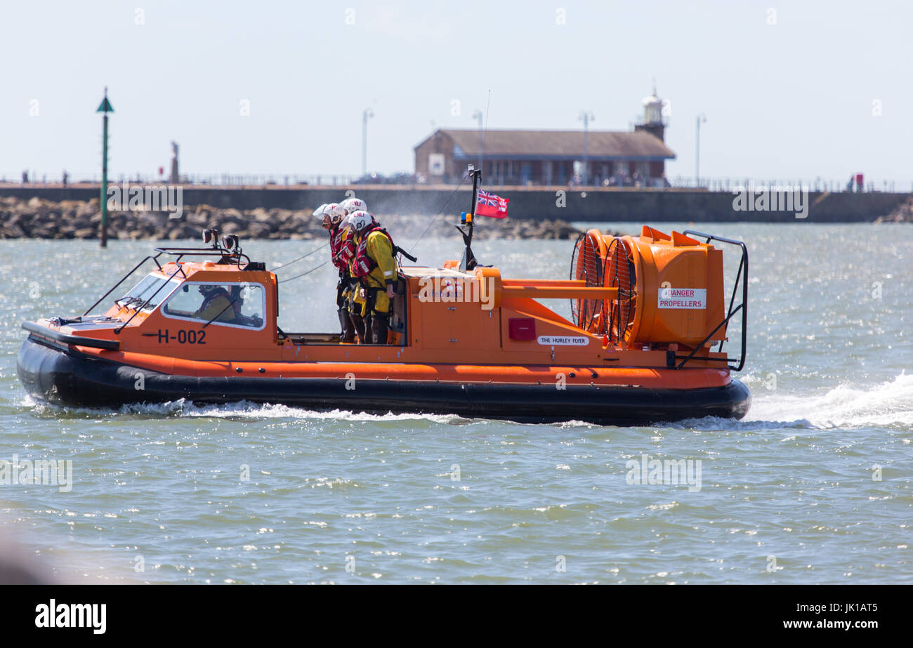 The RNLI Rescue Hovercraft on Morecambe Bay during a training exercise ...