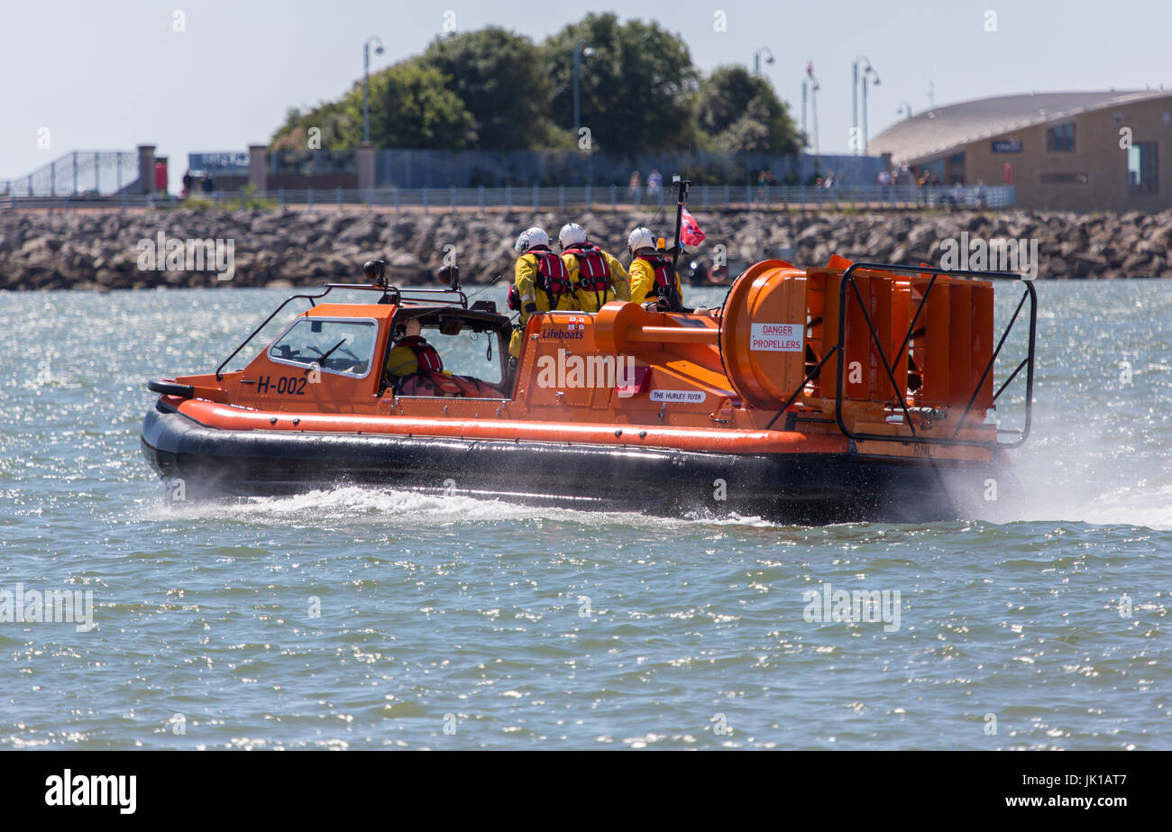 The RNLI Rescue Hovercraft on Morecambe Bay during a training exercise ...