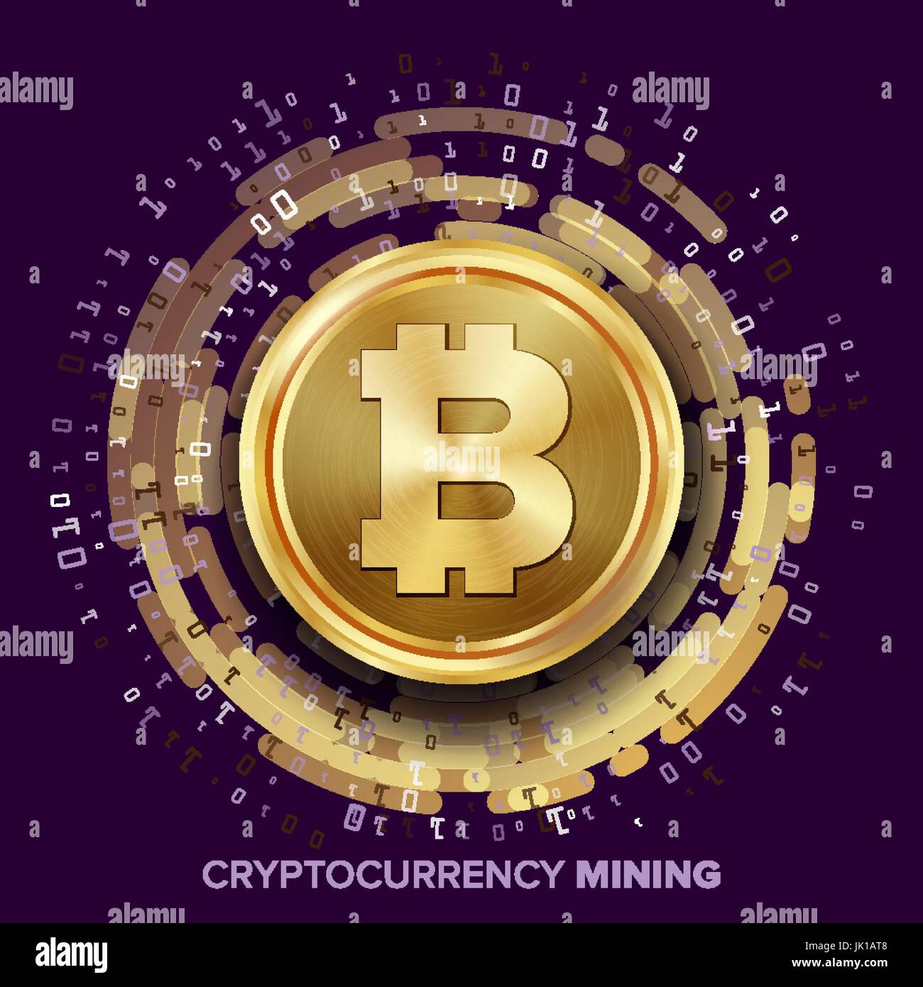 Mining Bitcoin Cryptocurrency Vector. Golden Coin, Digital Stream. Futuristic Money. Fintech ...