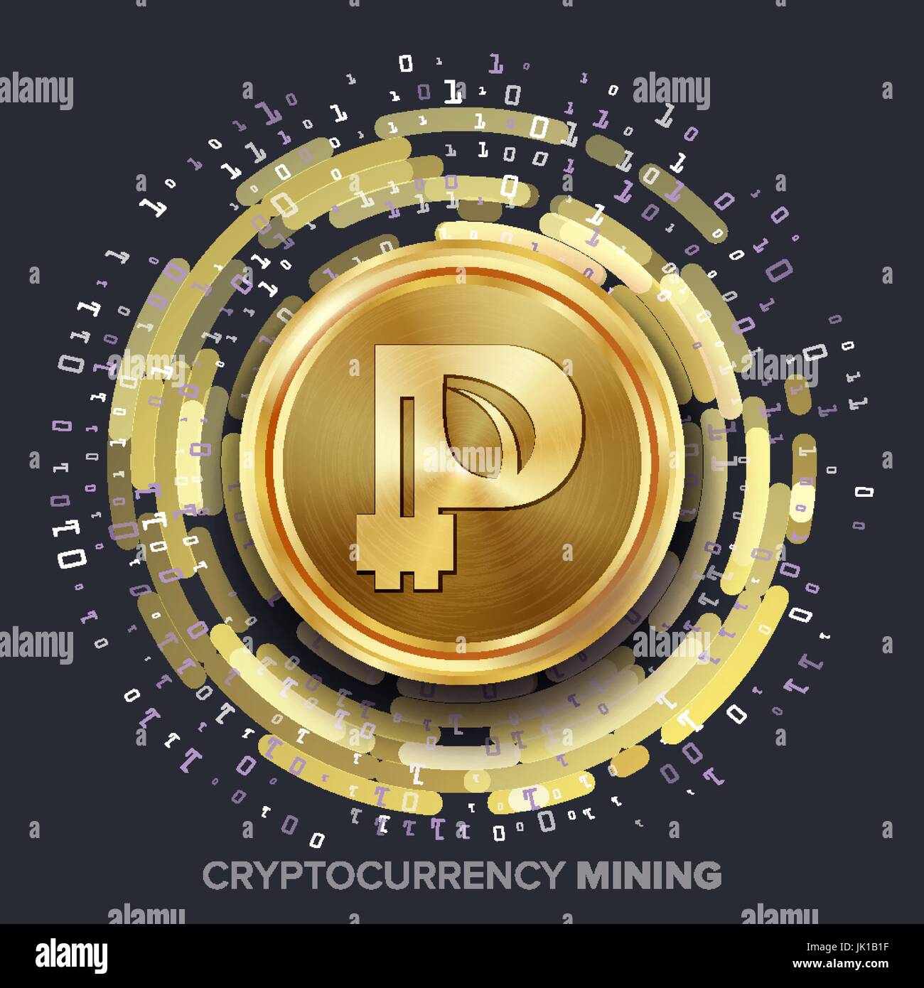 Mining Peercoin Cryptocurrency Vector. Golden Coin, Digital Stream. Futuristic Money. Fintech ...