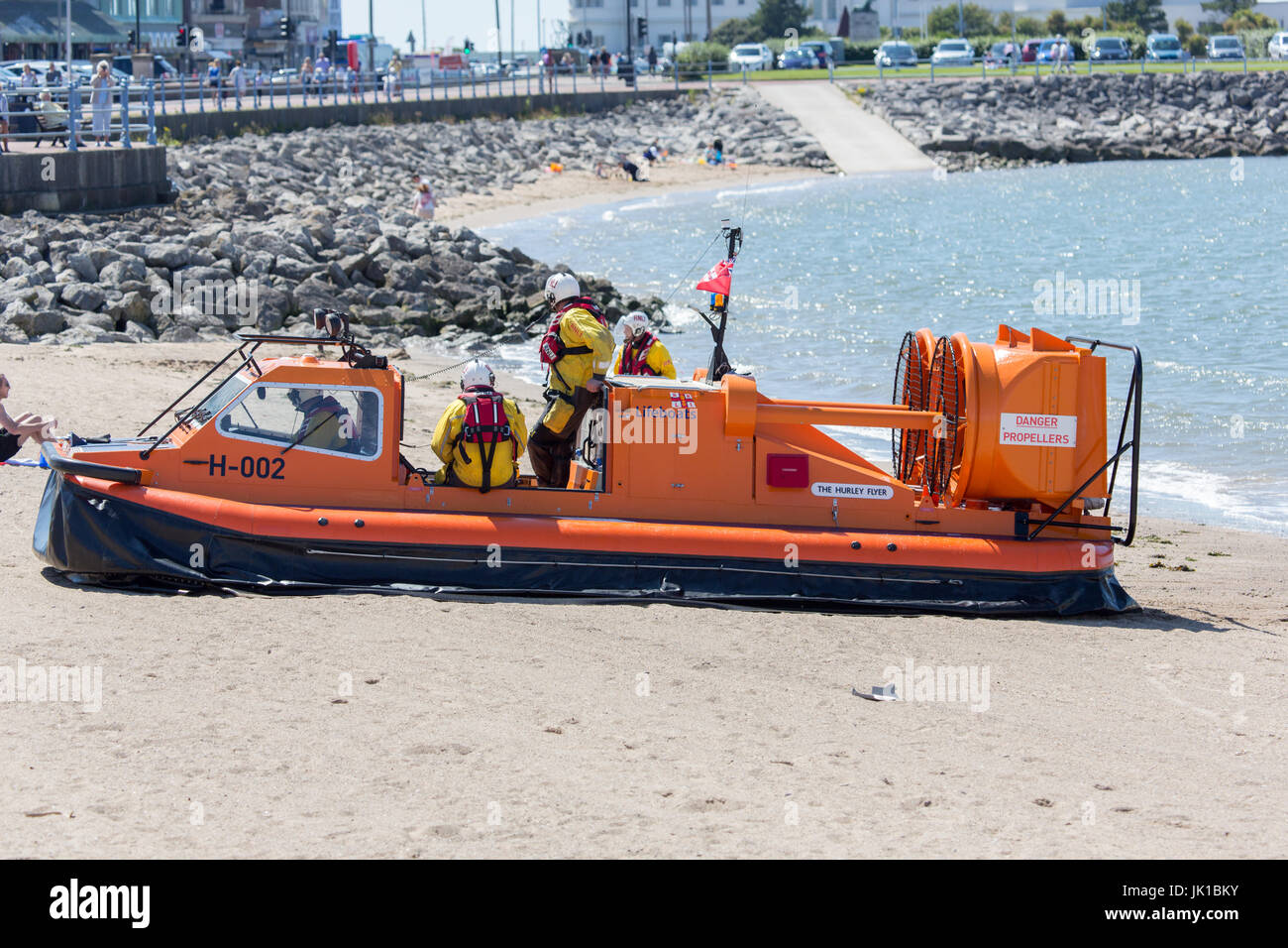 The RNLI Rescue Hovercraft on Morecambe Bay during a training exercise ...