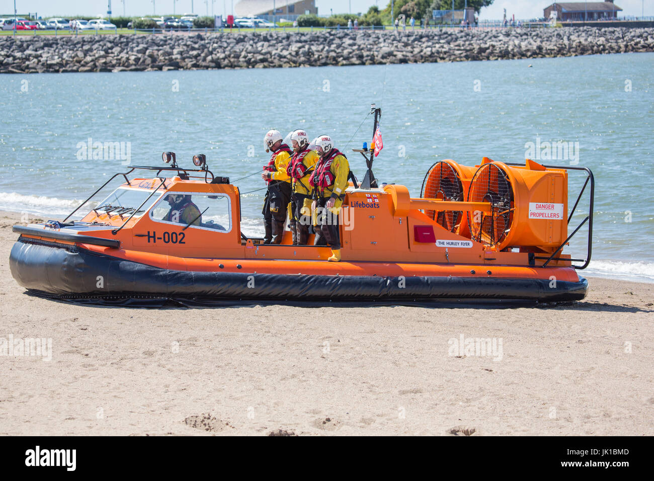 The RNLI Rescue Hovercraft on Morecambe Bay during a training exercise ...