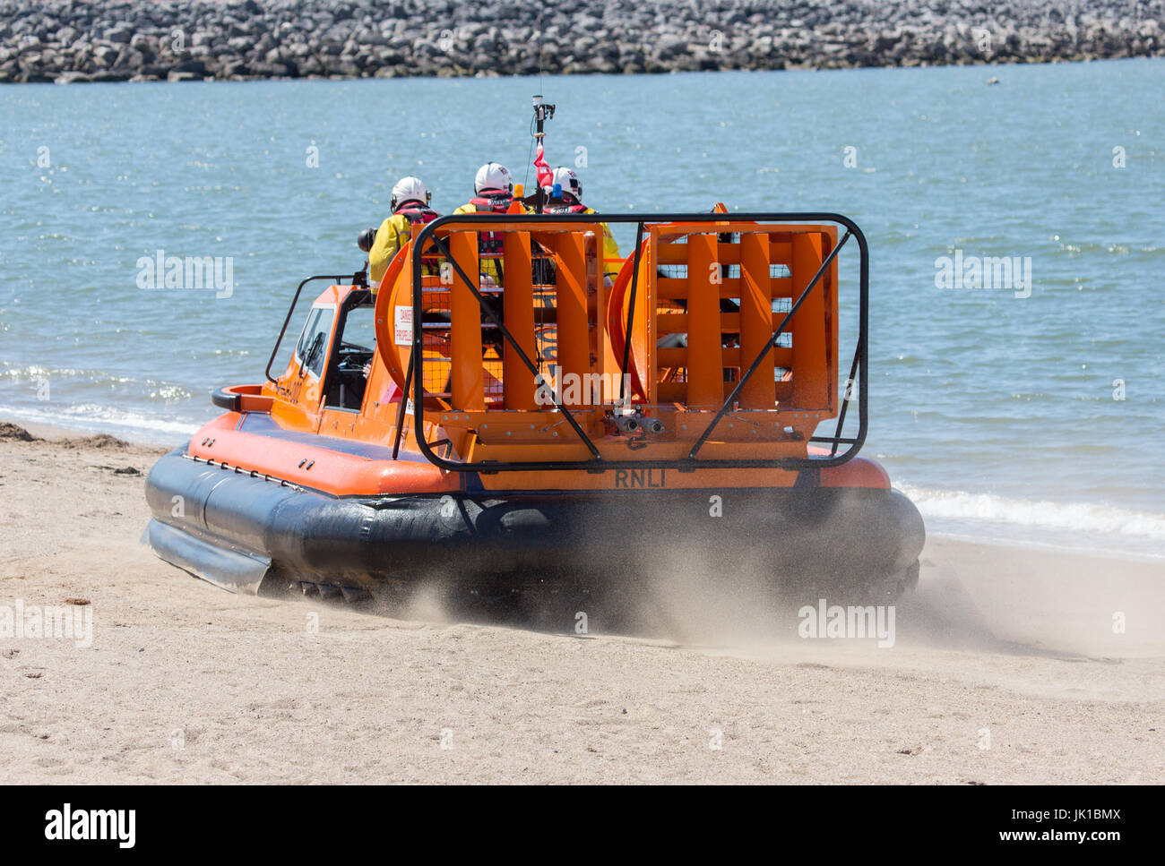 The RNLI Rescue Hovercraft on Morecambe Bay during a training exercise ...