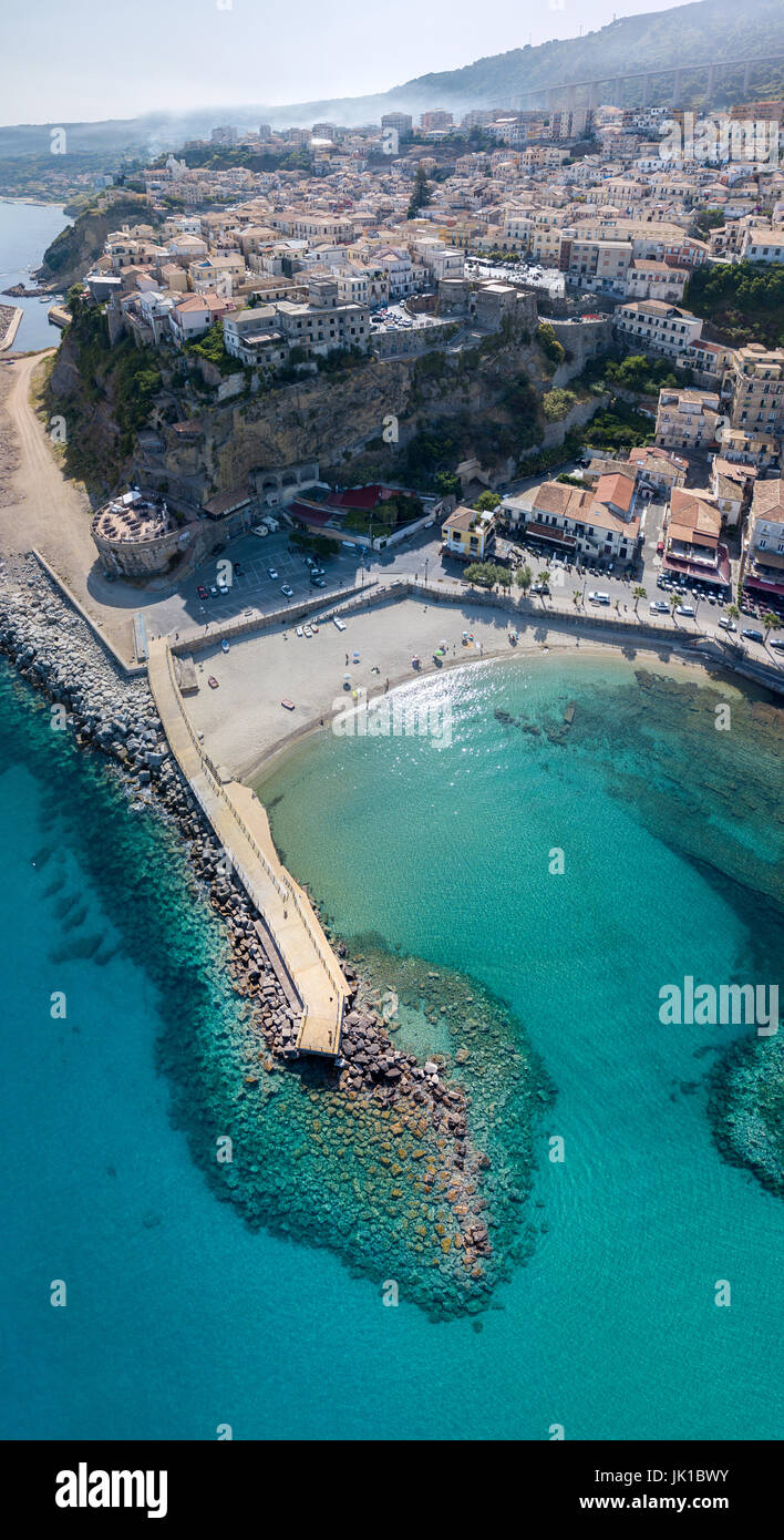Aerial view of Pizzo Calabro, pier, castle, Calabria, tourism Italy ...