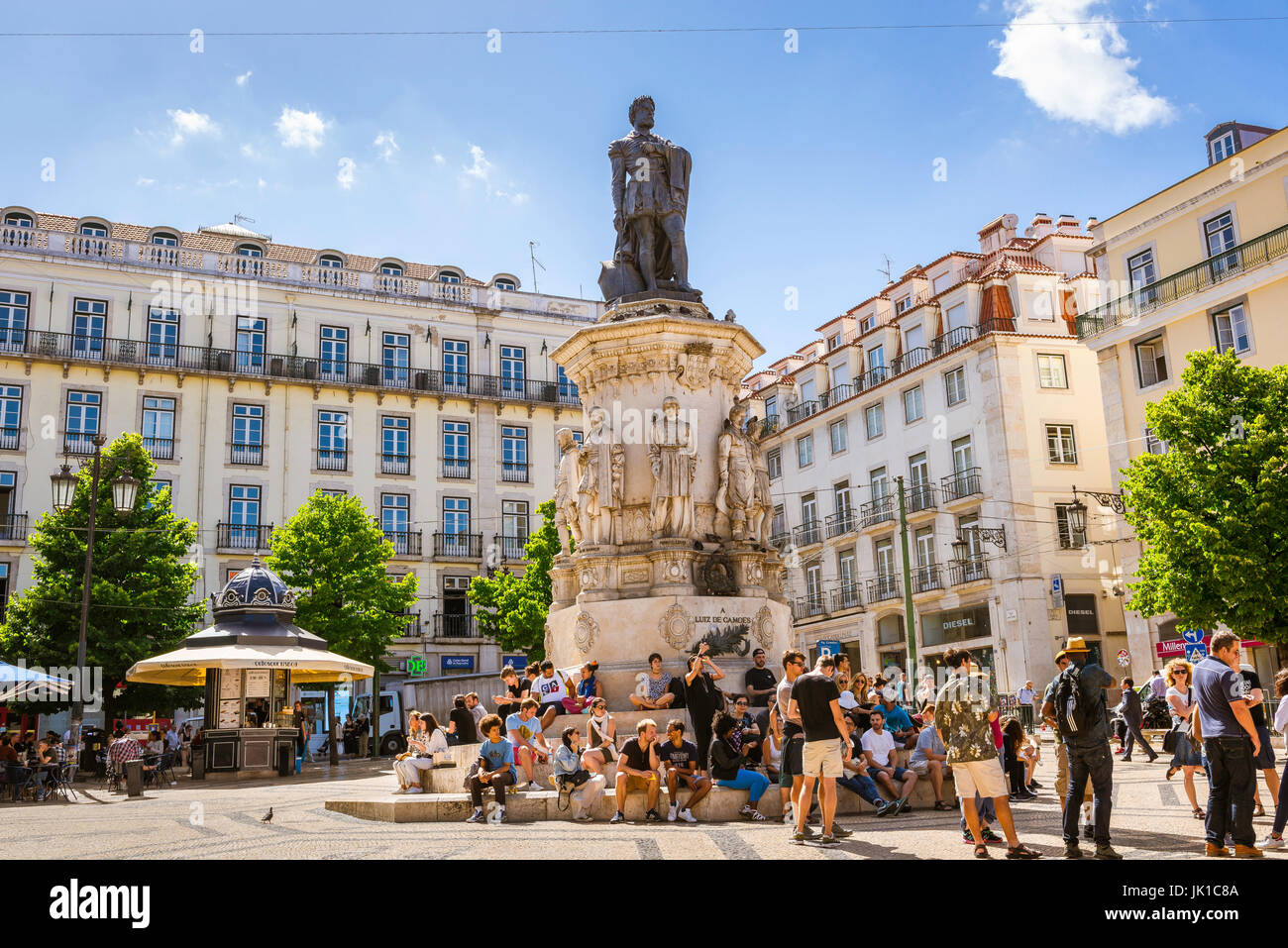 Lisbon Praca Luis de Camoes, view in summer of the Camoes square sited ...