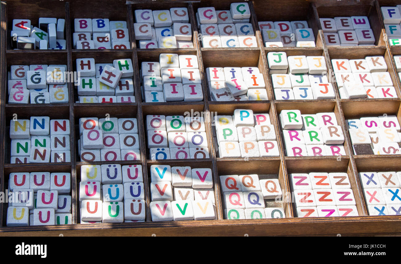 Colorful alphabet letter cubes in view Stock Photo - Alamy