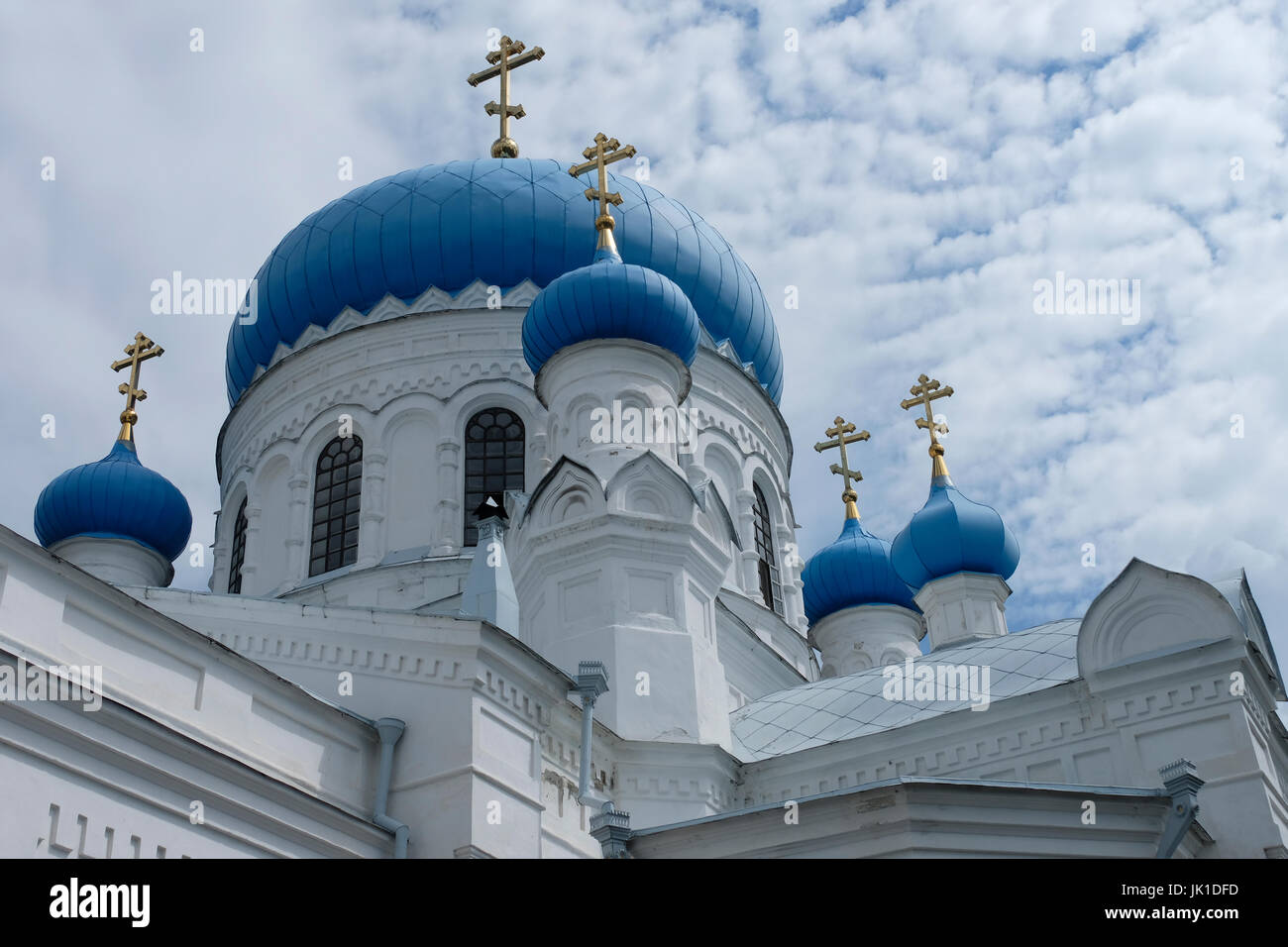 The domes of the Russian Orthodox Uspenskiy Sobor church in the city of ...