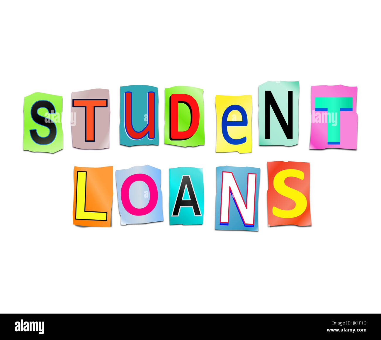 3d Illustration depicting a set of cut out printed letters arranged to ...