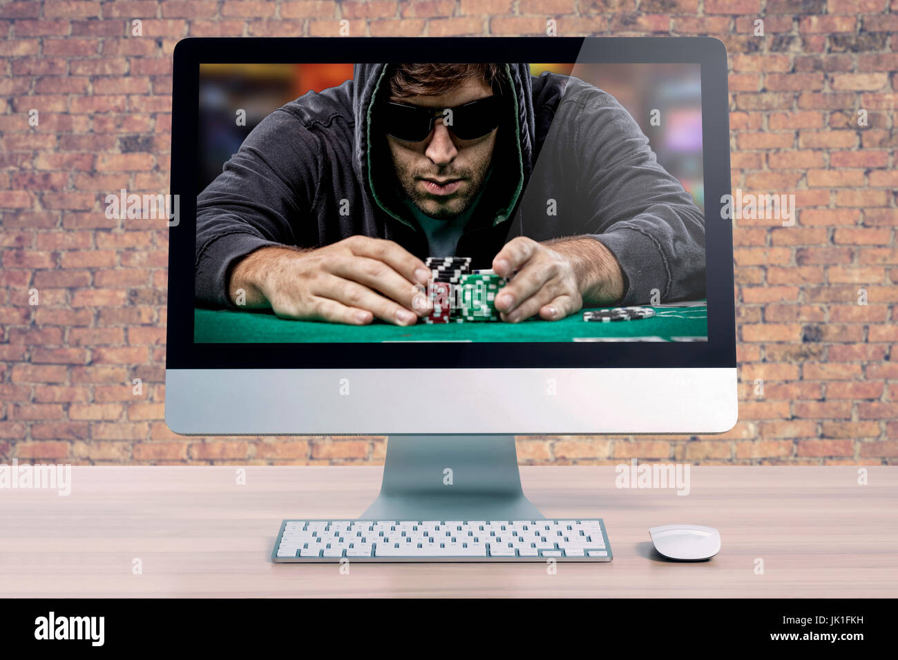 Online poker game, with the poker player coming out of the computer ...