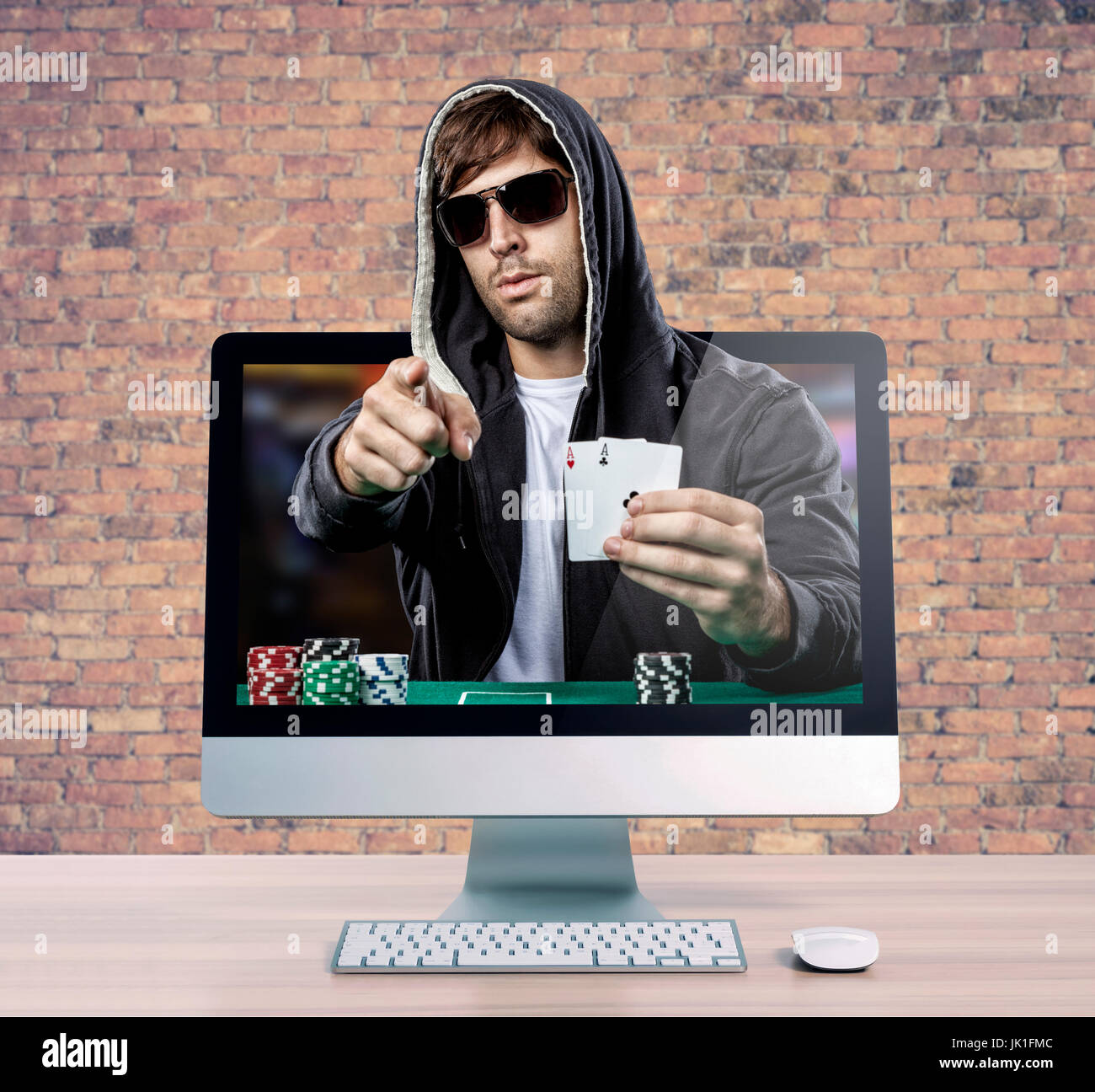 Online poker game, with the poker player coming out of the computer ...
