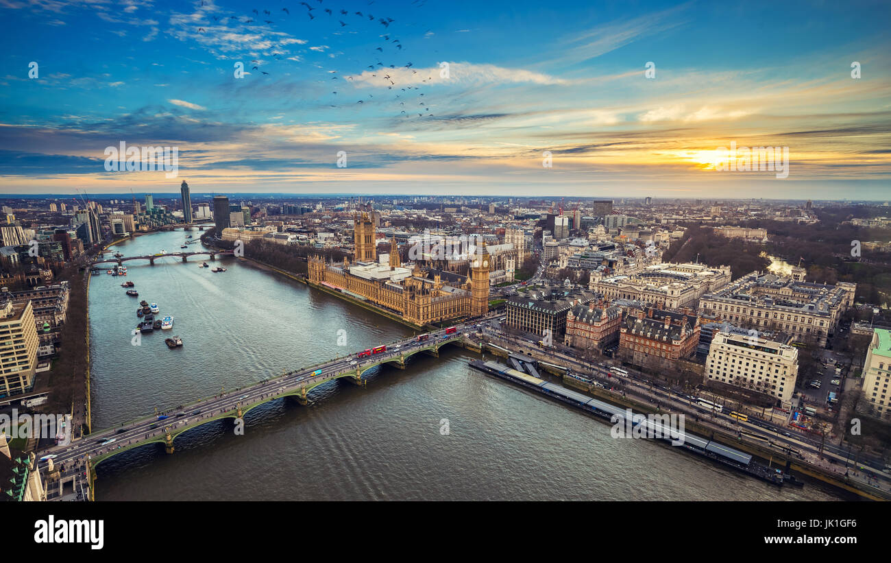 London, England - Aerial view of central London, with Big Ben, Houses ...