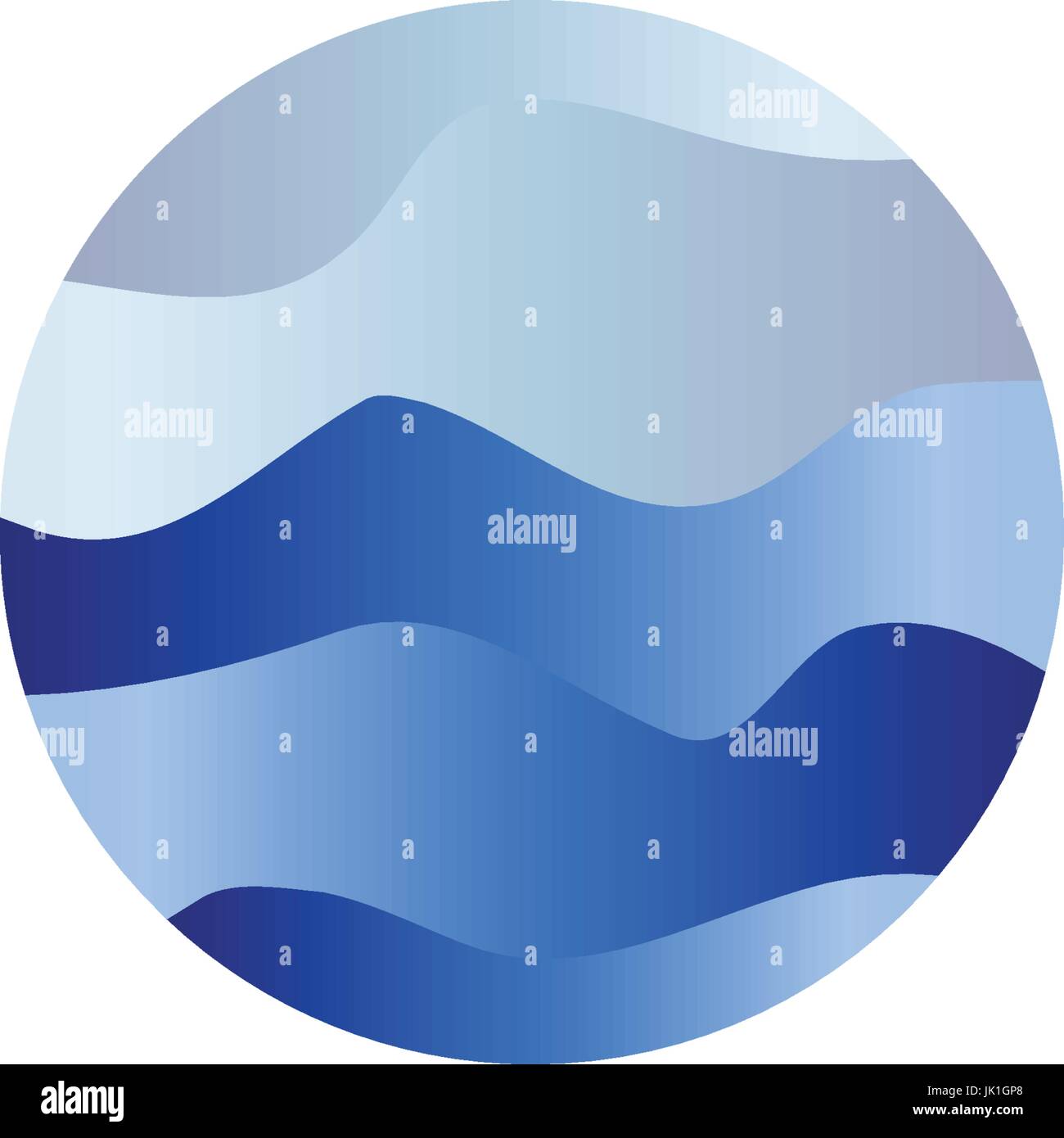 Abstract isolated round shape liquid, blue color ocean, wave and sky ...