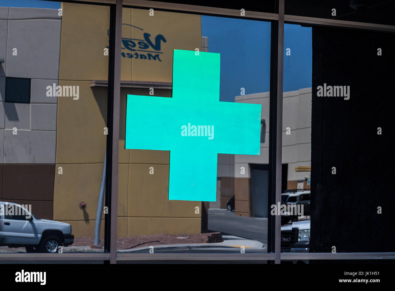 Las Vegas - Circa July 2017: Green Cross sign. The green cross is a ...