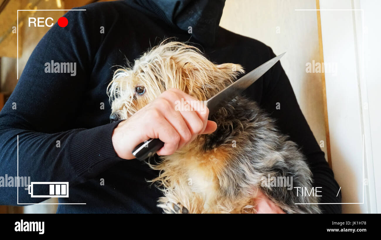 surveillance camera caught the robber in a mask with a knife,trying to ...