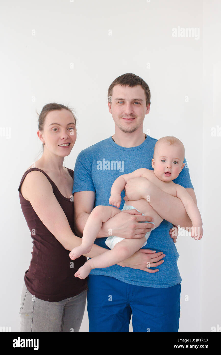 A happy family on white background Stock Photo - Alamy