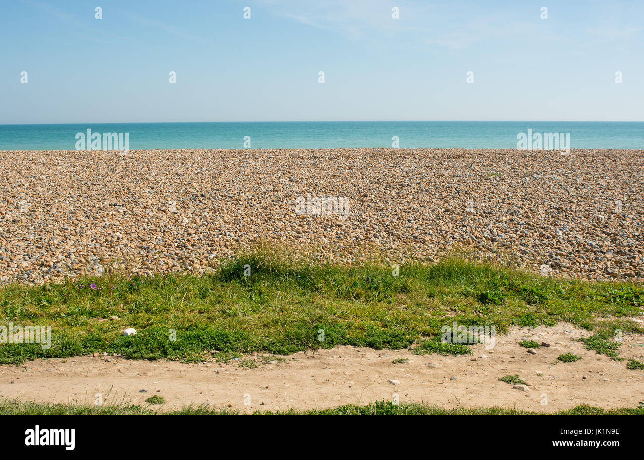 Shingle beach and sea at Ferring near Worthing, West Sussex, England ...