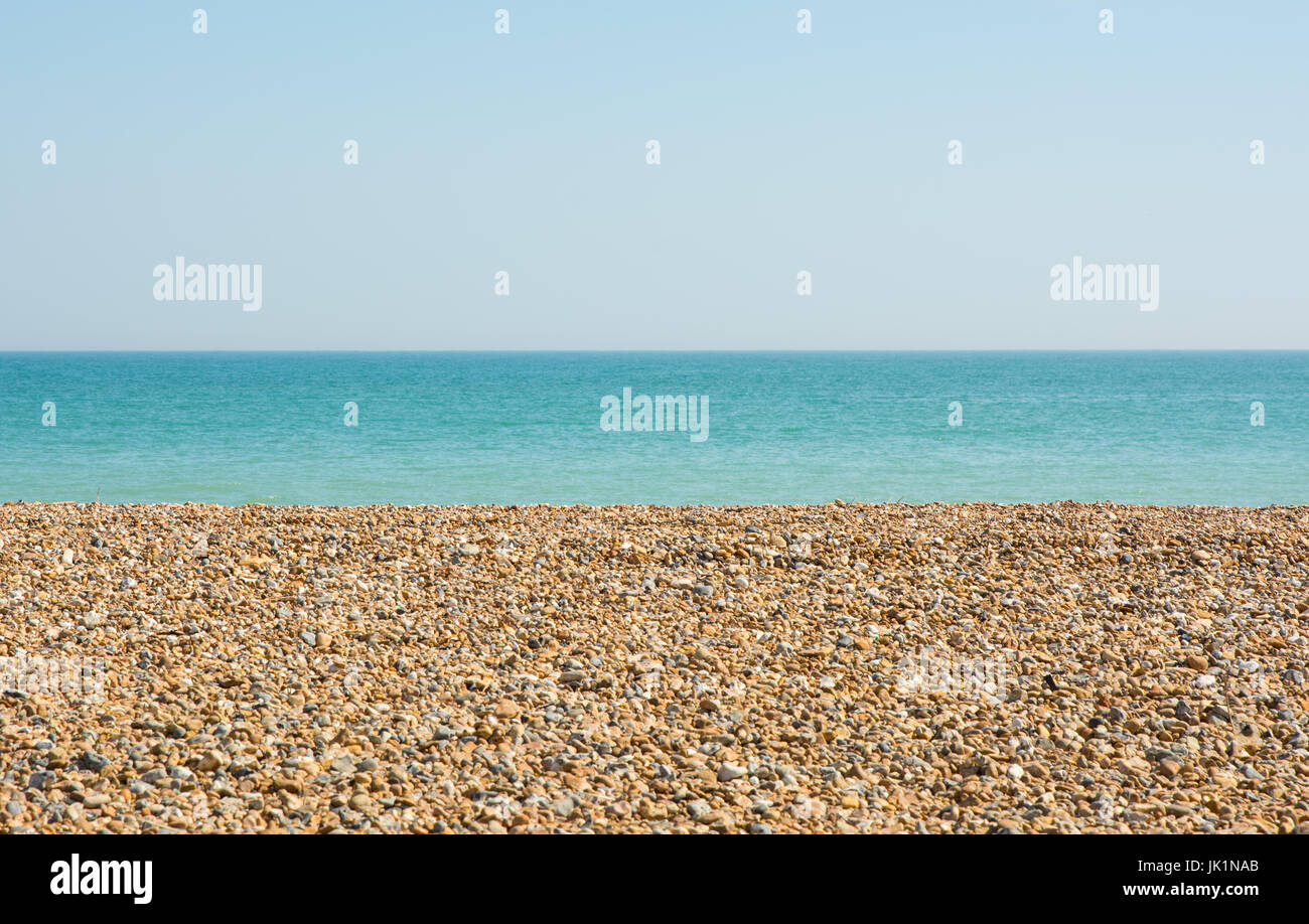 Shingle beach and sea at Ferring near Worthing, West Sussex, England ...