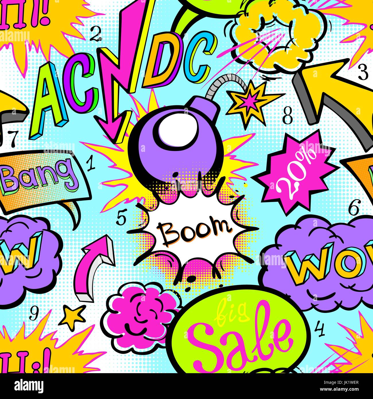 Comic book explosion pattern vector illustration seamless art acdc ...