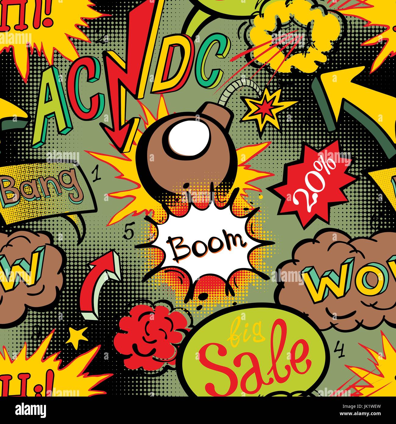 Comic book explosion pattern vector illustration seamless art acdc ...