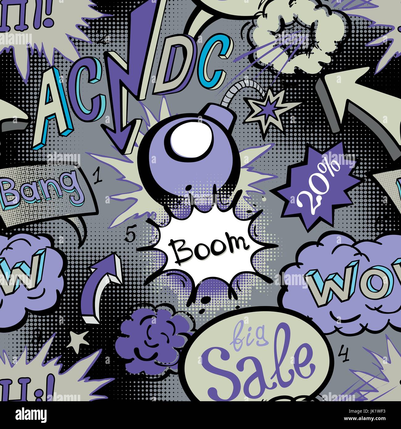Comic book explosion pattern vector illustration seamless art acdc ...