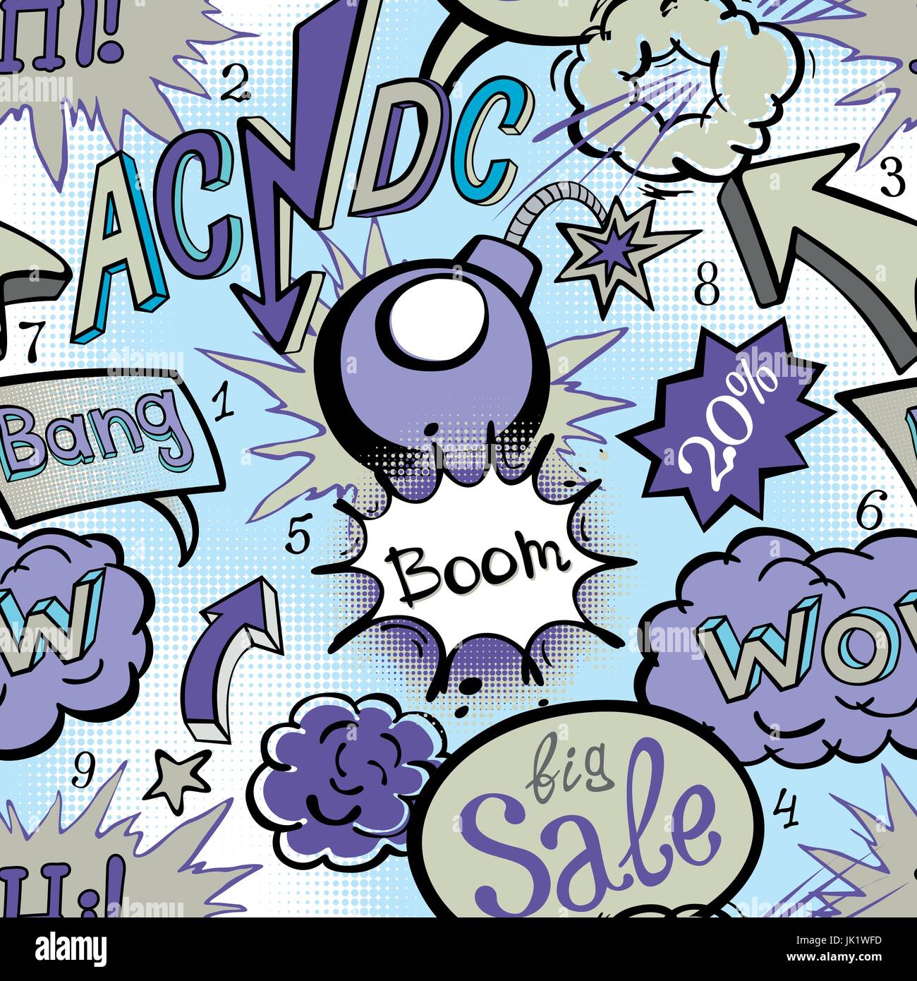 Comic book explosion pattern vector illustration seamless art acdc ...