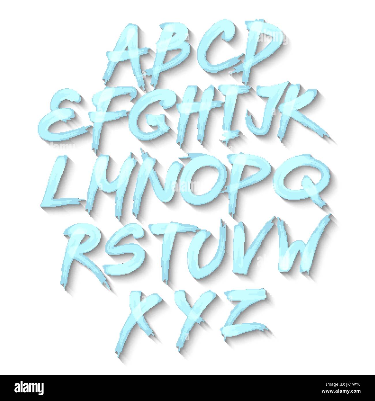 Handwritten blue watercolor alphabet with numbers and symbols. Vector ...