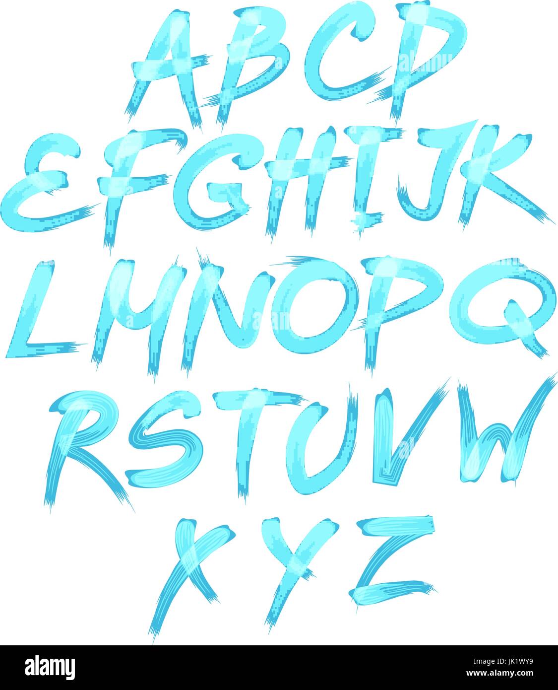Handwritten blue watercolor alphabet with numbers and symbols. Vector ...