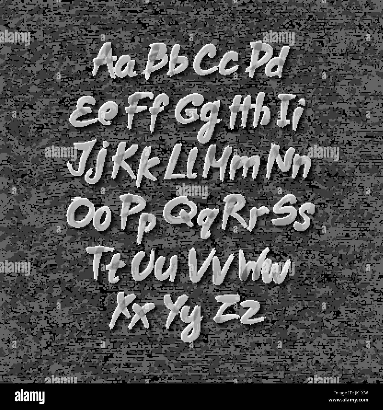 Hand drawn font on textured paper with paint strokes on black ...