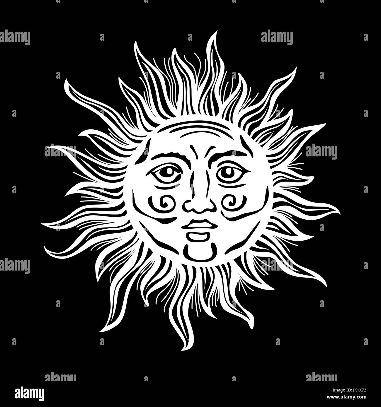 Sun retro vintage vector folklore art classic decoration design drawing ...