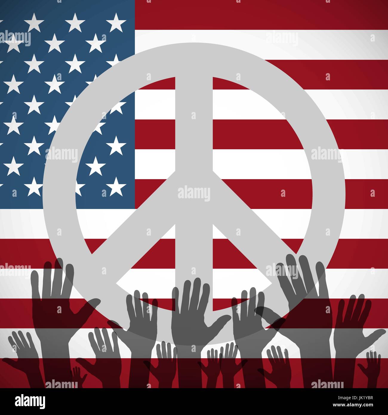 Illustration of a long shadow USA flag icon with a peace sign Stock ...