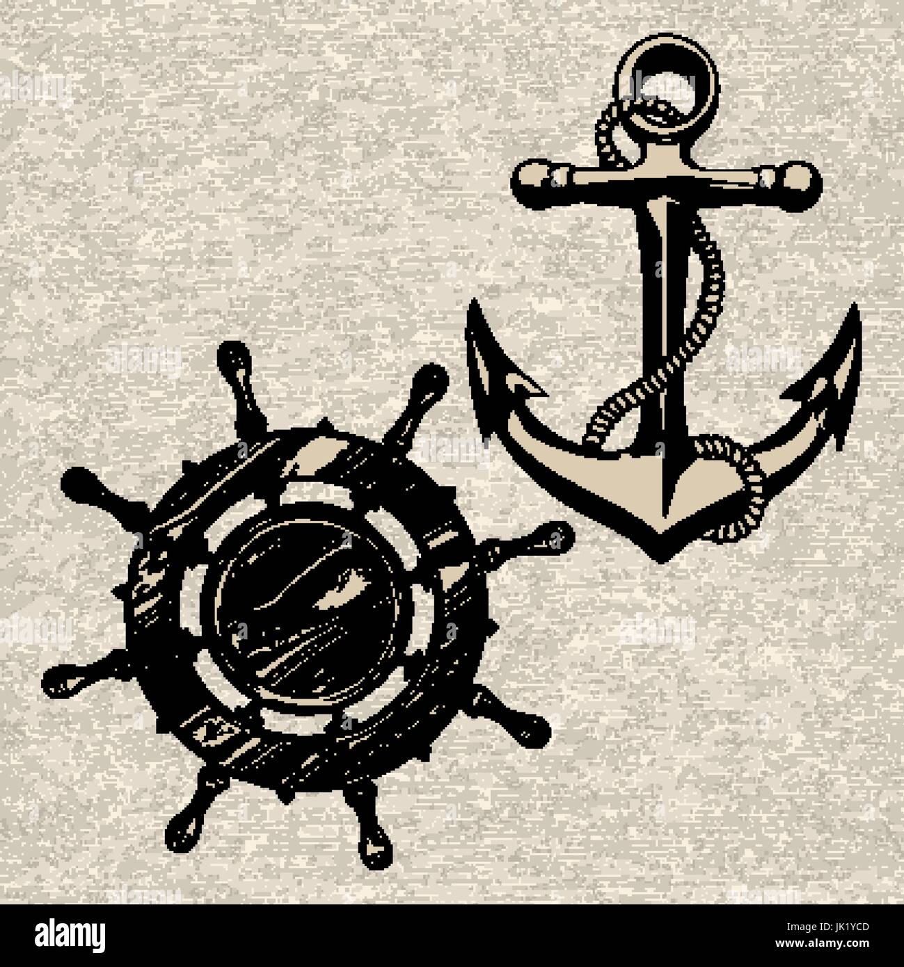 Doodle style ships anchor and wheel illustration in vector format Stock ...