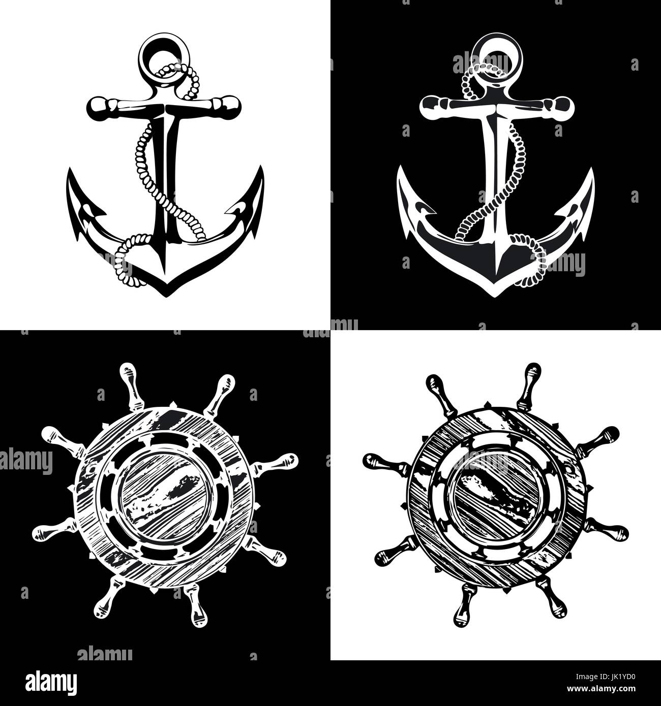 Doodle style ships anchor and wheel illustration in vector format Stock ...
