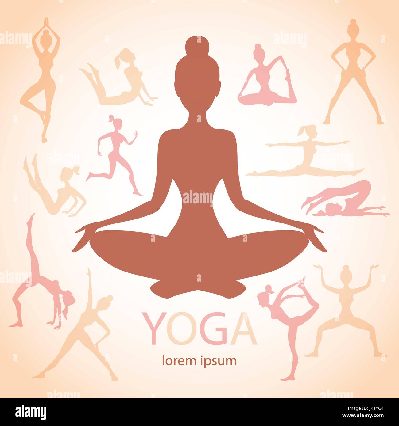 three contours of women in the yoga poses on a beige background Stock ...