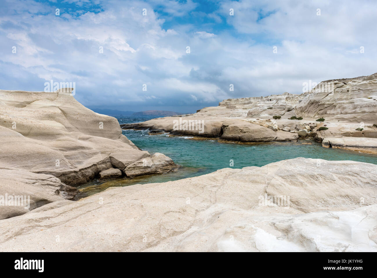 Beautiful volcanic beach with rocks in Sarakiniko on Milos island ...