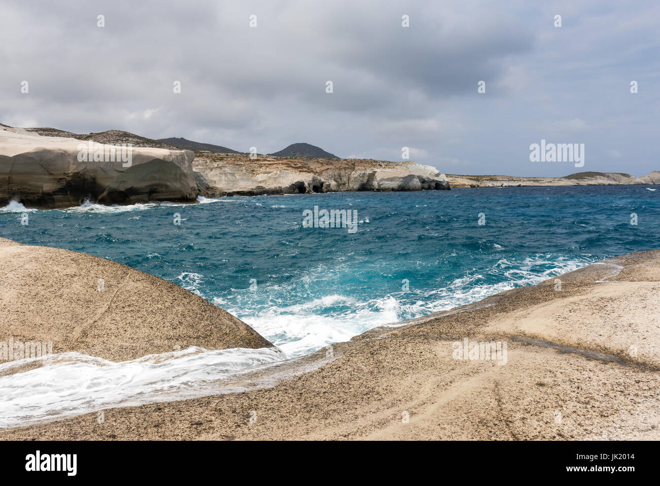 Beautiful volcanic beach with rocks in Sarakiniko on Milos island ...