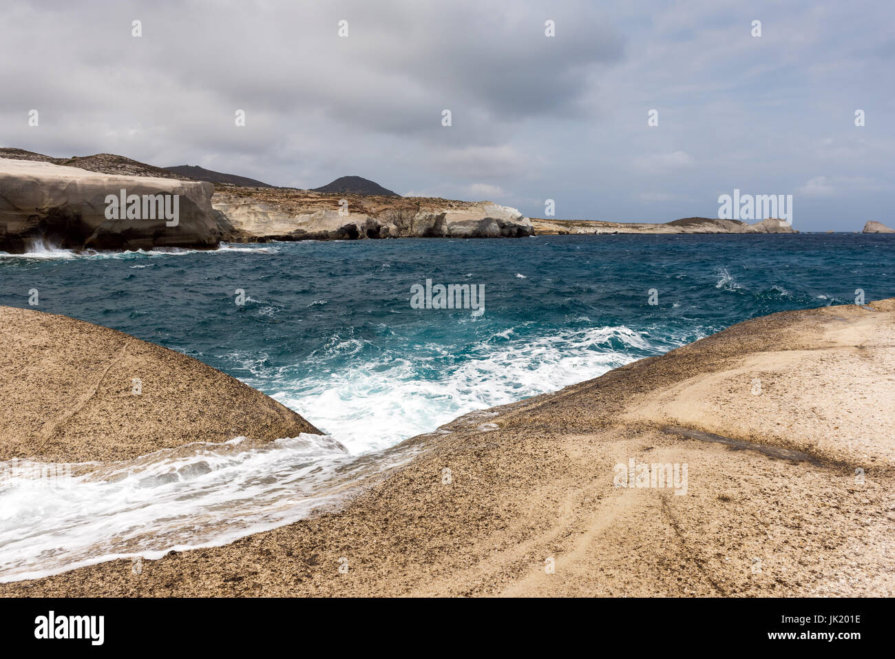 Beautiful volcanic beach with rocks in Sarakiniko on Milos island ...