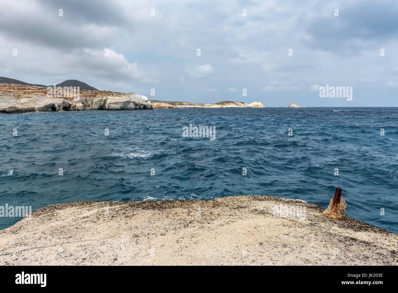 Beautiful volcanic beach with rocks in Sarakiniko on Milos island ...
