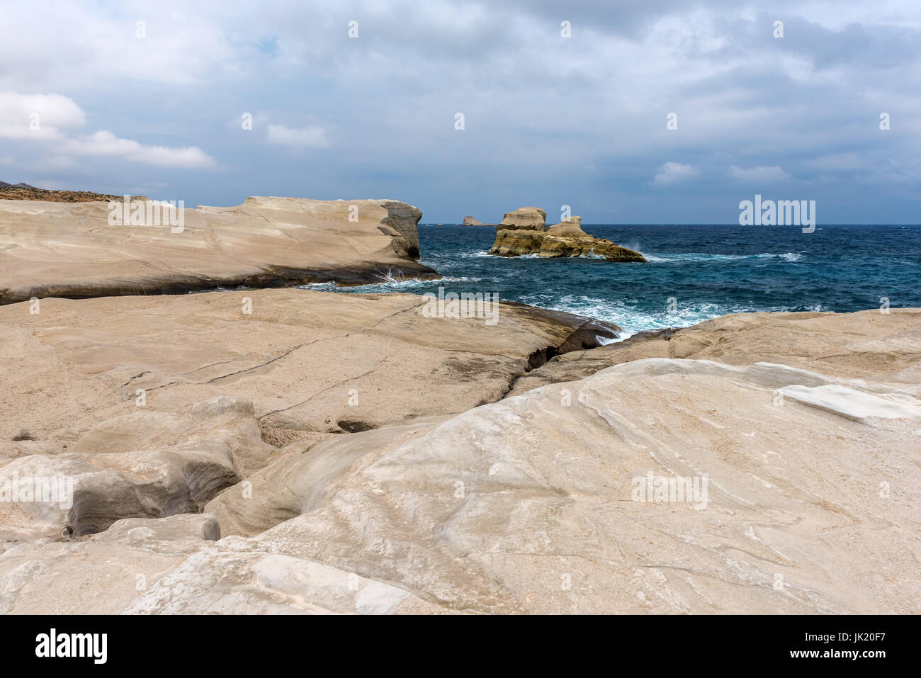 Beautiful volcanic beach with rocks in Sarakiniko on Milos island ...