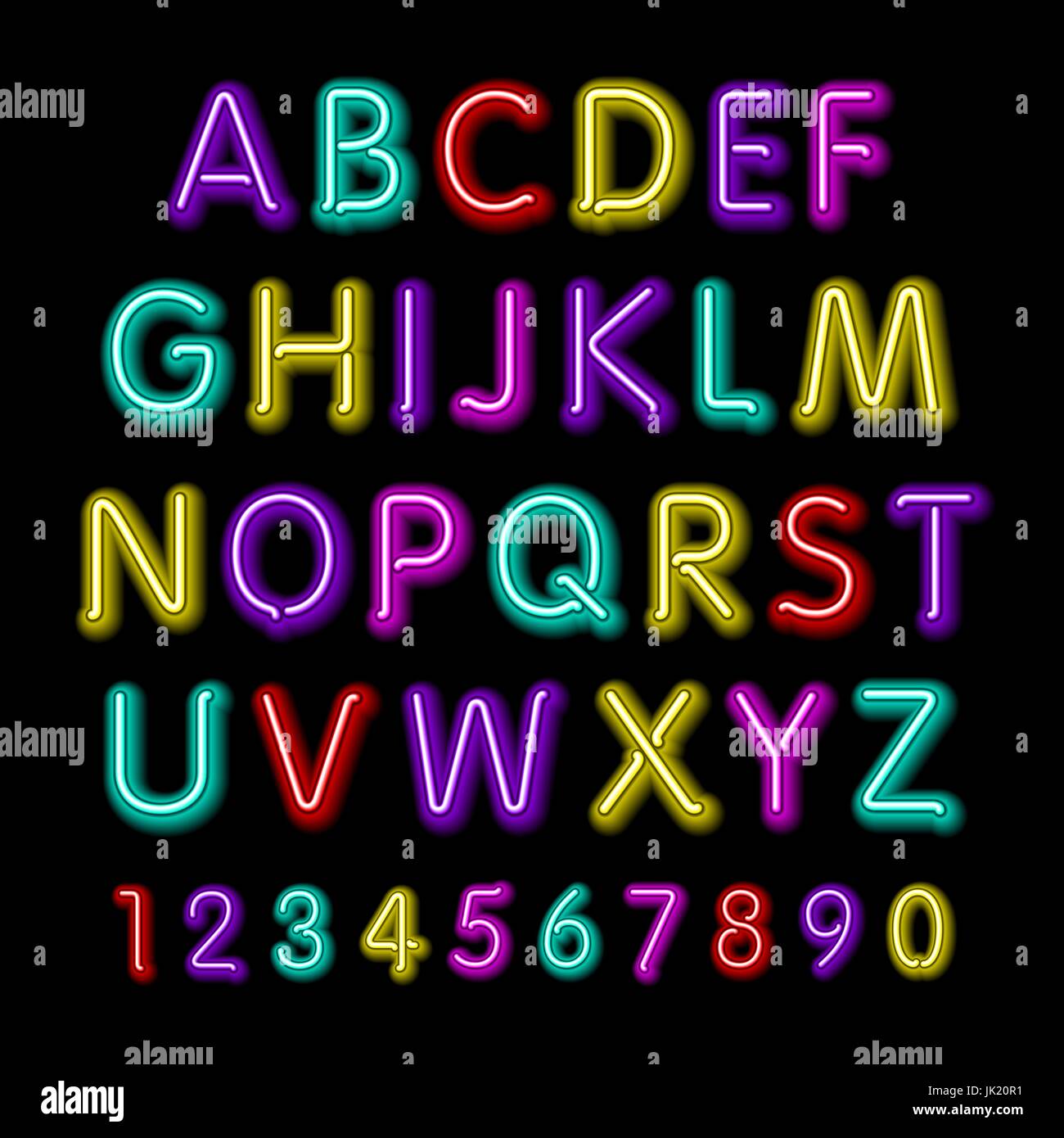 Neon glow alphabet. Vector design party retro 3d art neon font Stock ...