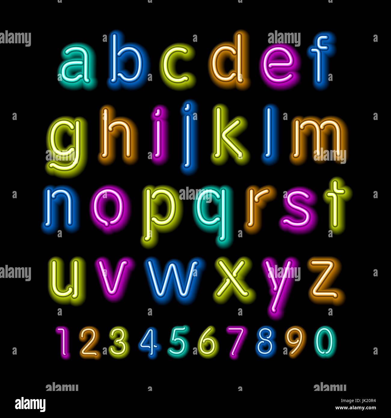 Neon glow alphabet. Vector design party retro 3d art neon font Stock ...