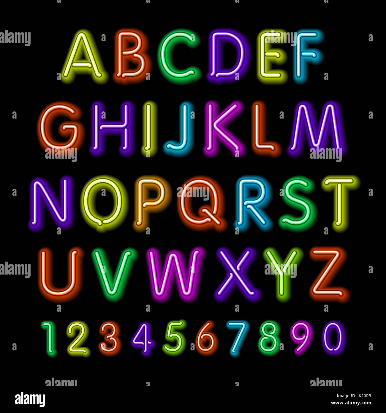Neon glow alphabet. Vector design party retro 3d art neon font Stock ...