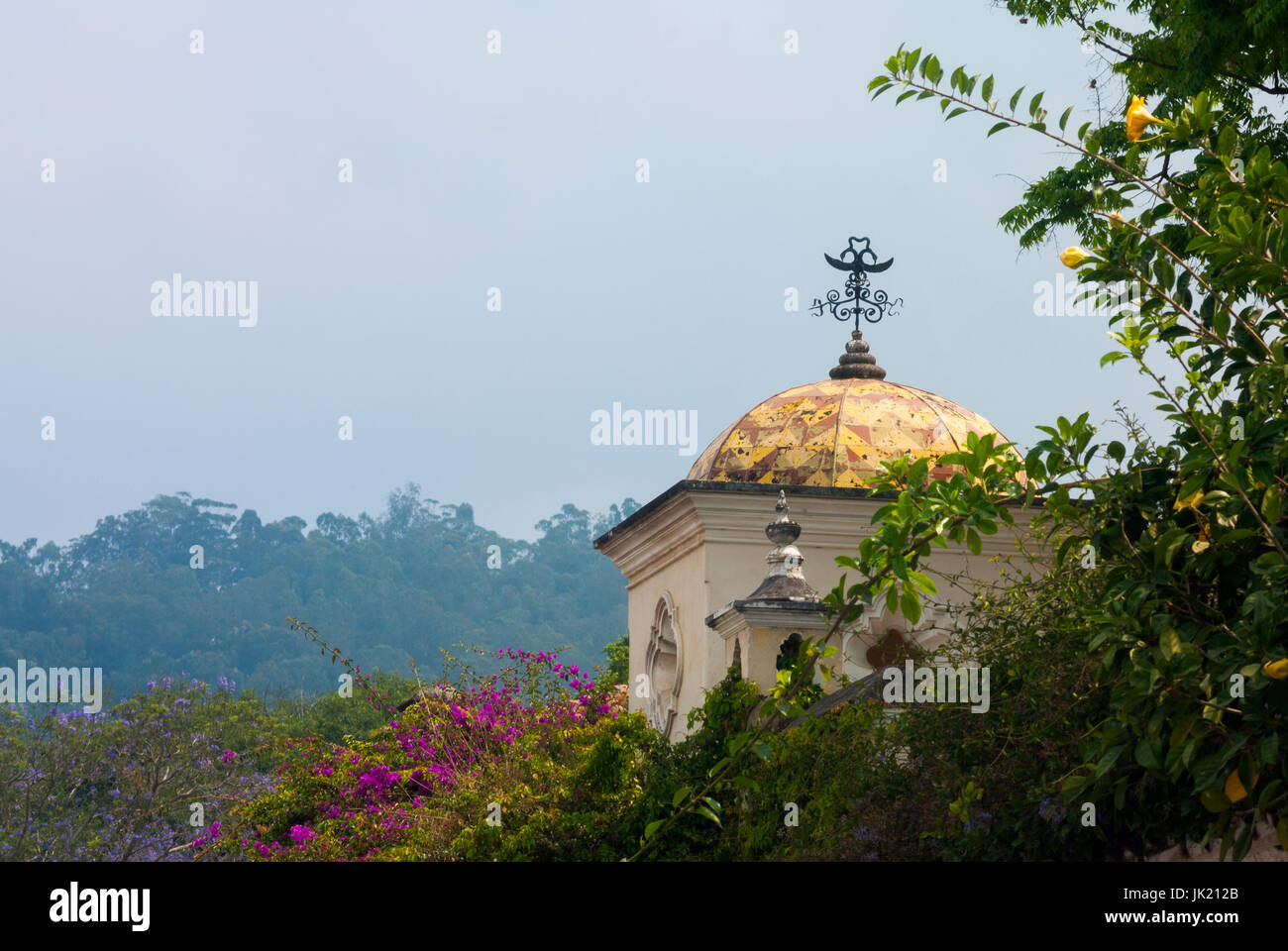 Exterior detail of house in La Antigua Guatemala, wall and cupula ...