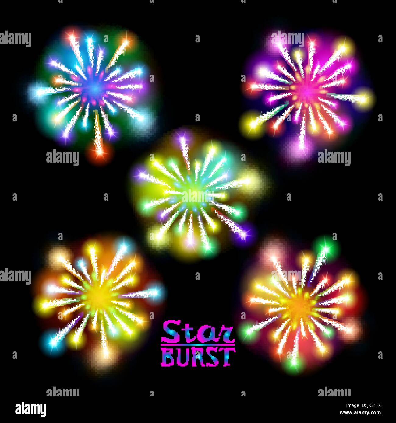 Festive patterned firework bursting in various shapes sparkling ...